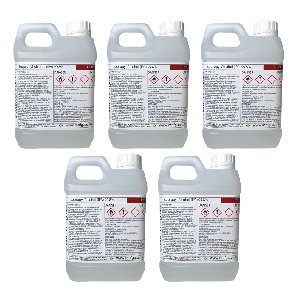 Isopropyl Alcohol (IPA) 99.8% - 5 Litre (5 x 1L Containers)